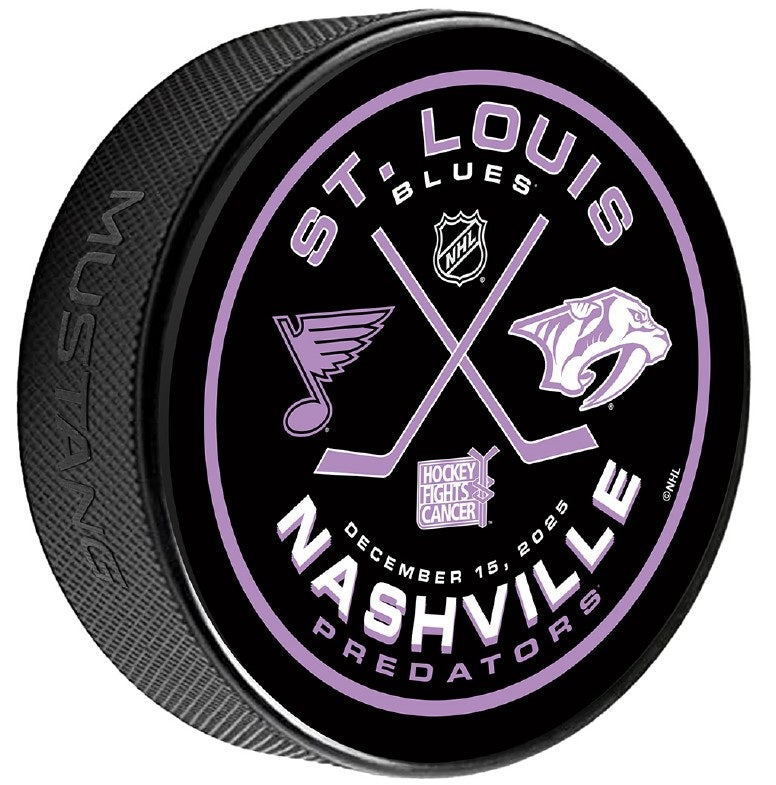 ST. LOUIS BLUES MUSTANG 2025 HOCKEY FIGHTS CANCER PUCK - BLACK – STL ...